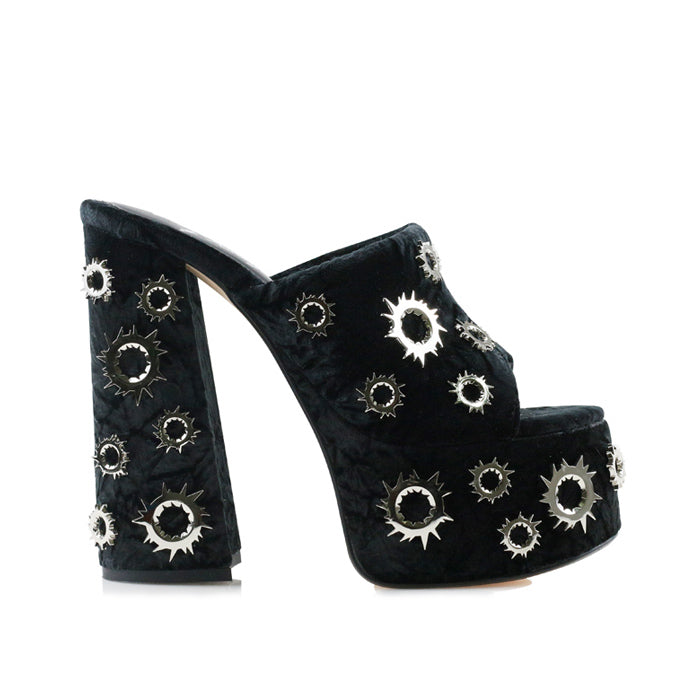 Vestus Black Crushed Velvet Platform Heels | Privileged Shoes