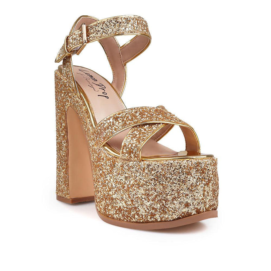 Ileen Pink Glitter Platform Heels | Privileged Shoes