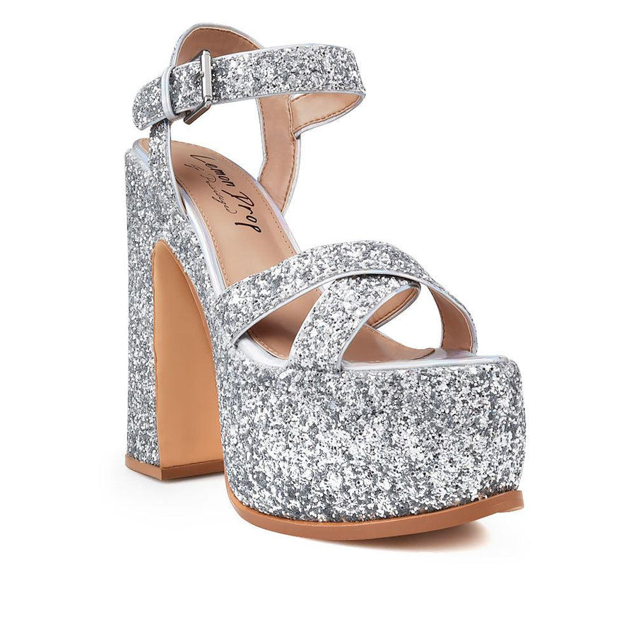 Ileen Pink Glitter Platform Heels | Privileged Shoes