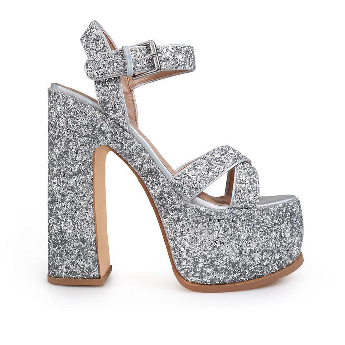 Ileen Pink Glitter Platform Heels | Privileged Shoes