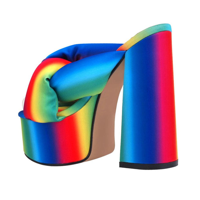 Joey Fuzzy Rainbow Platform Heels | Privileged Shoes